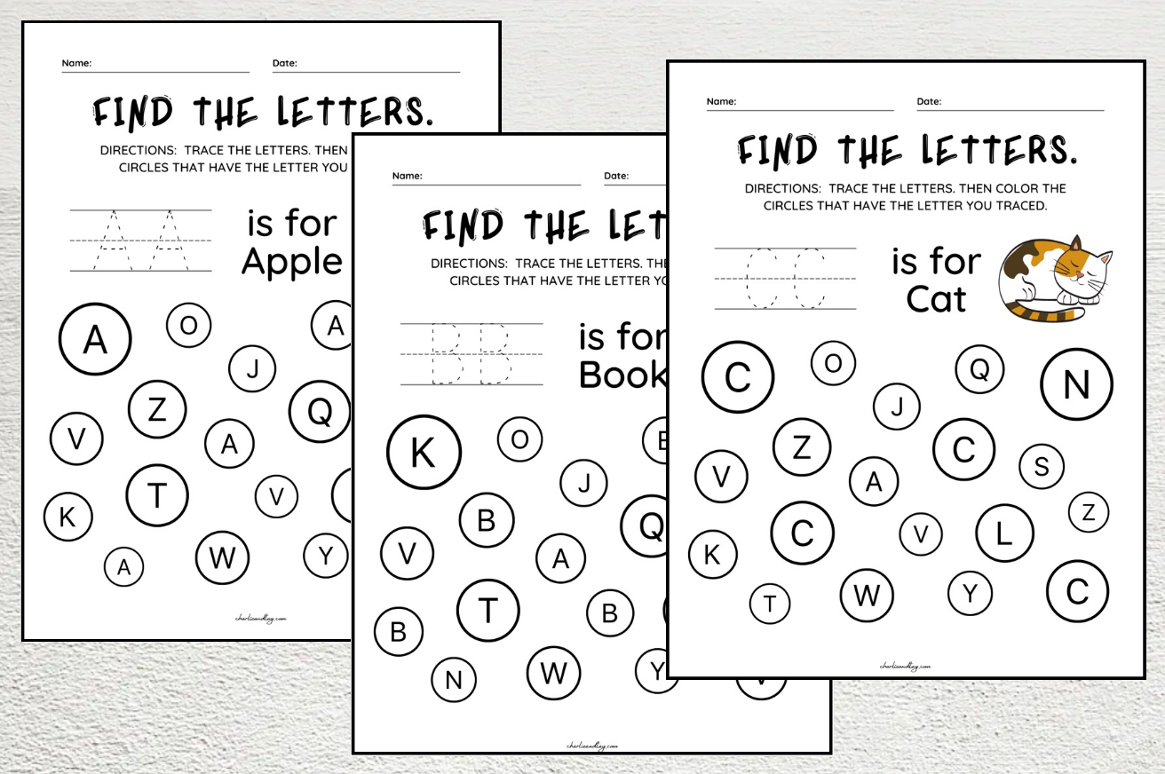FIND THE LETTERS PRINTABLE 26 Pages [Letters A-Z] – Charlie and Tay