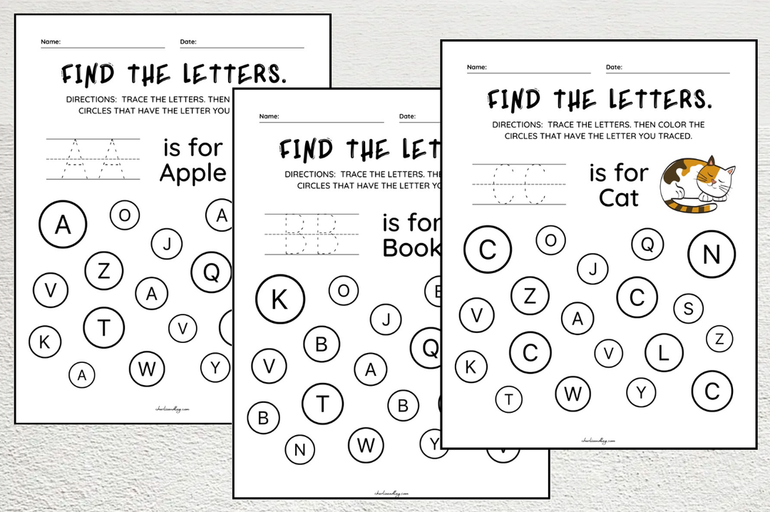FIND THE LETTERS PRINTABLE 26 Pages [Letters A-Z] – Charlie and Tay